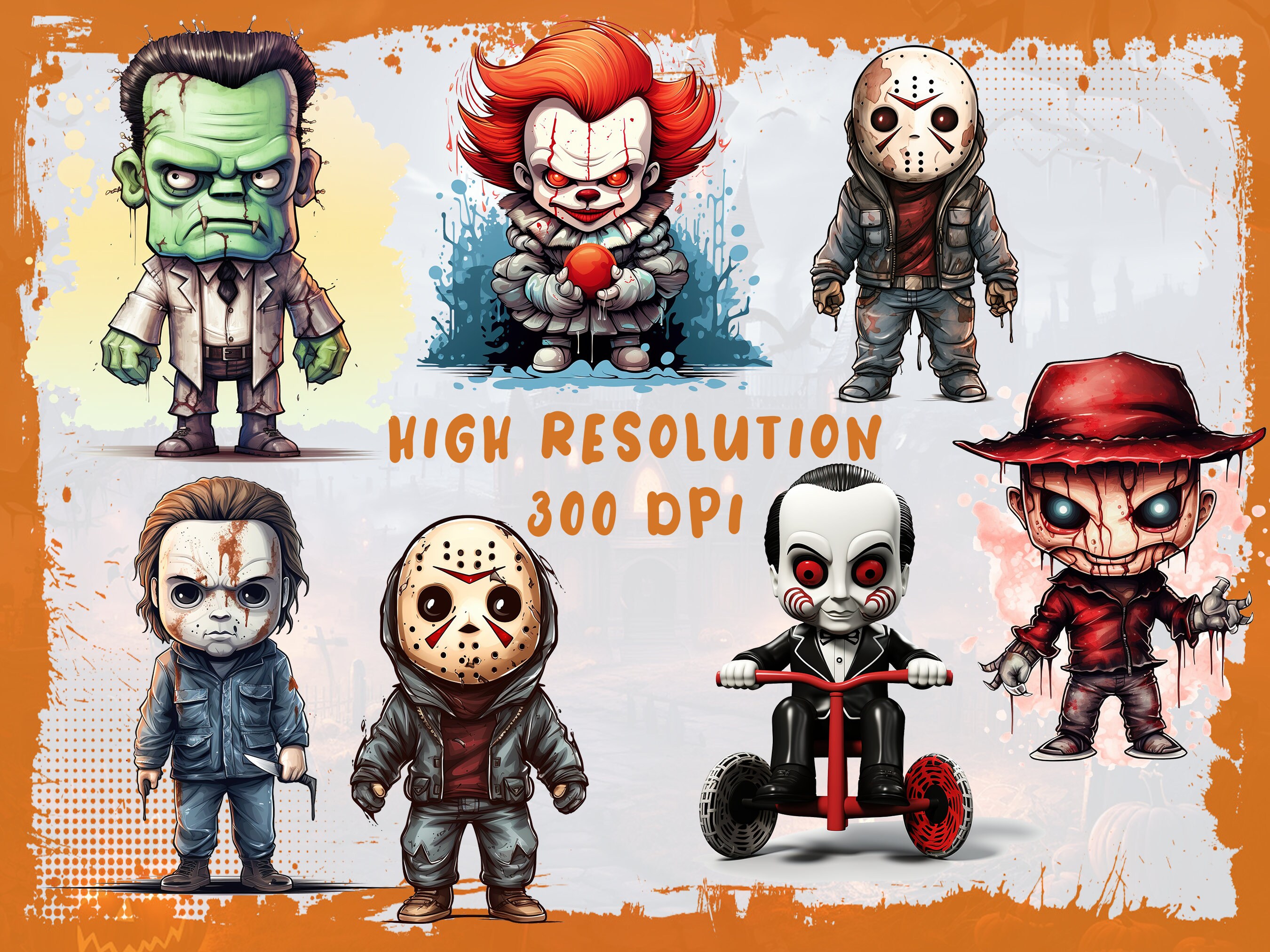 33 Watercolor Halloween Characters, Clipart 33 PNG Graphics, Happy ...