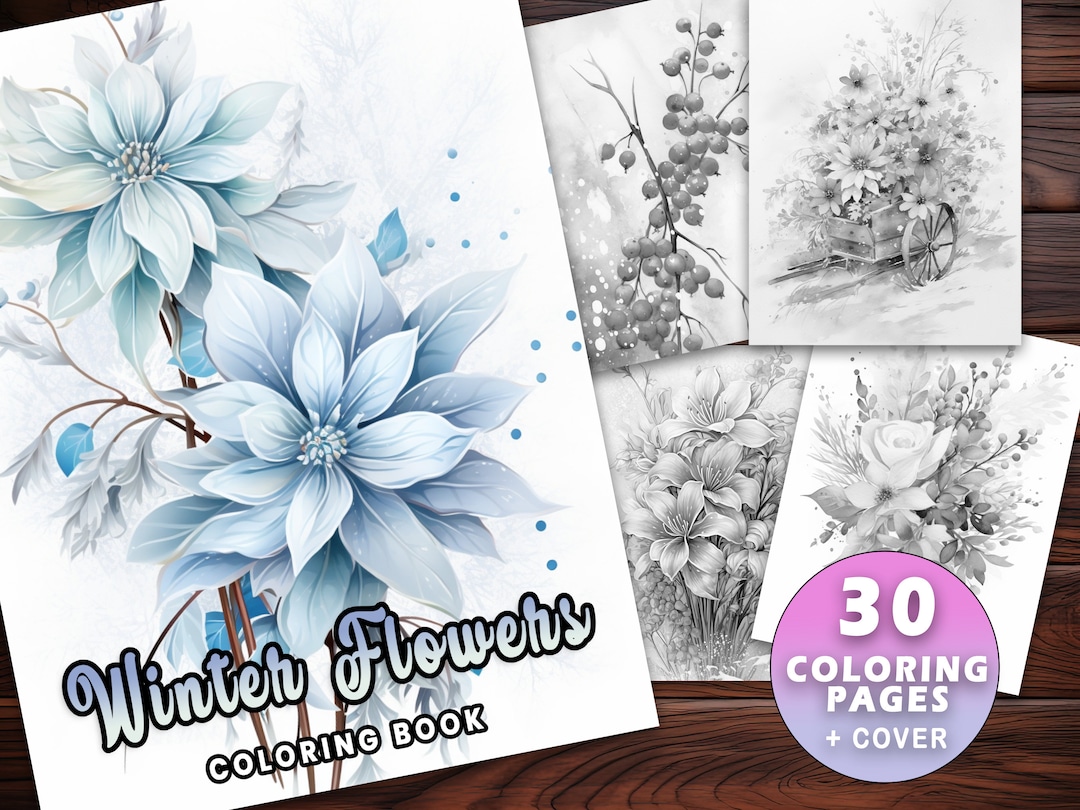 30 Frosted Winter Flowers Coloring Page Book, Adults Kids Instant ...