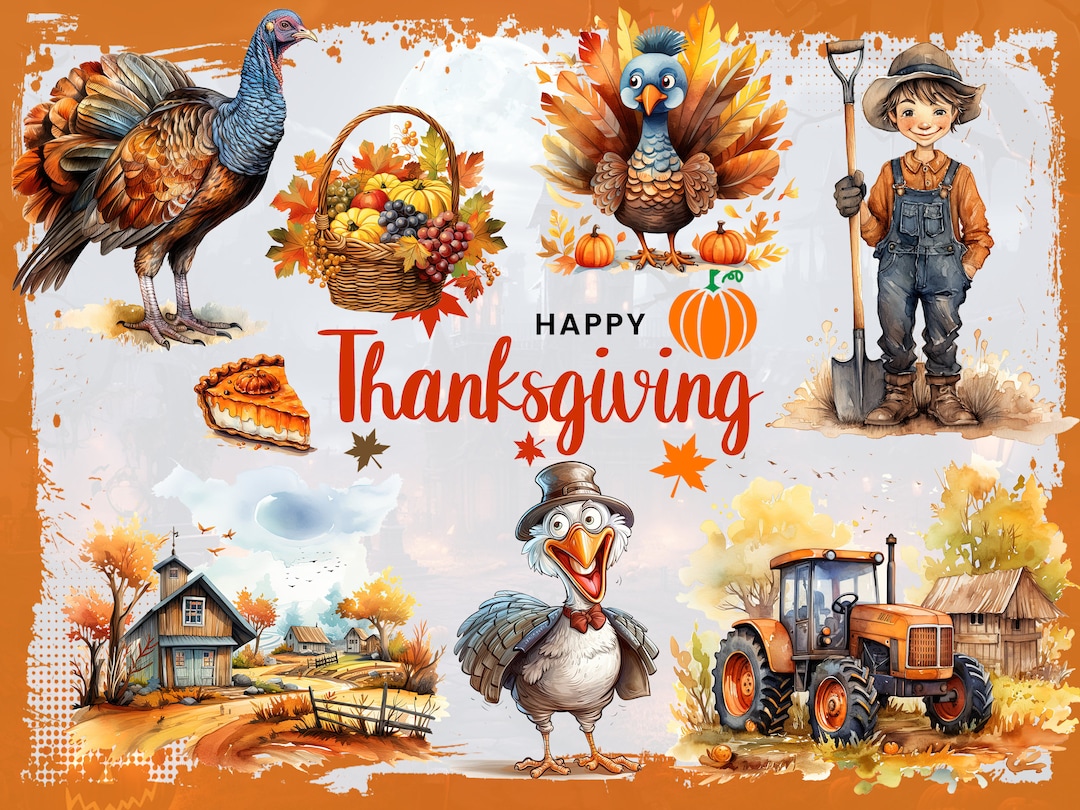 82 Watercolor Thanksgiving Clipart | 82 PNG Graphics, Happy ...