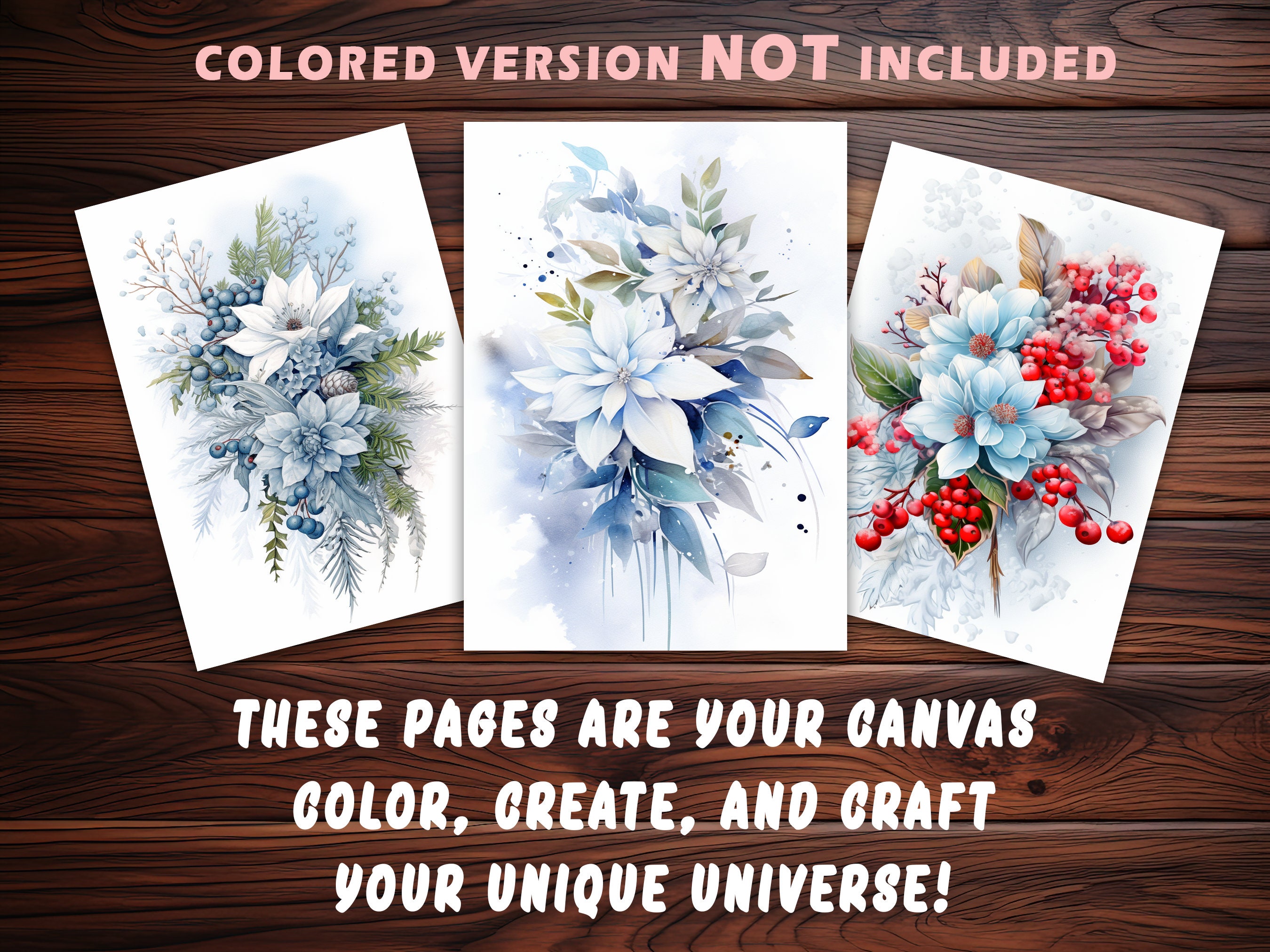 30 Frosted Winter Flowers Coloring Page Book, Adults Kids Instant ...