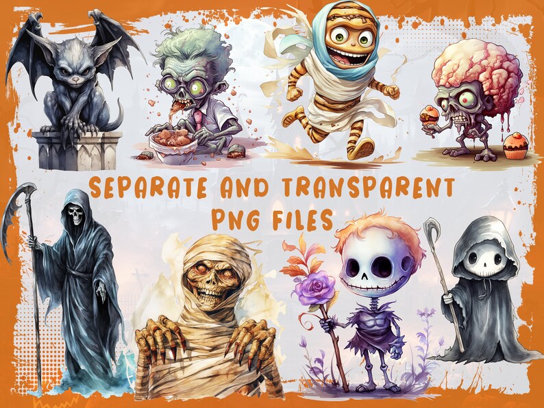 95 Watercolor Halloween Monsters Clipart | 95 PNG Graphics, Happy ...