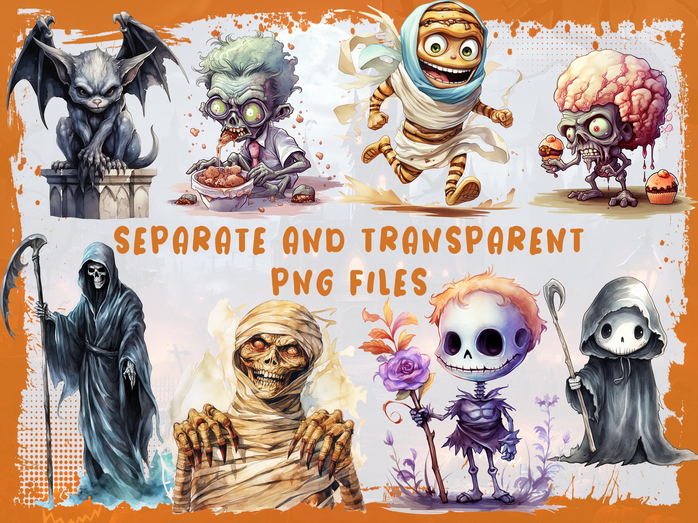 95 Watercolor Halloween Monsters Clipart 95 PNG Graphics - Etsy