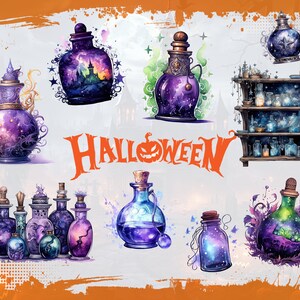 108 Watercolor Halloween Potions Clipart | 108 PNG Graphics, Happy ...