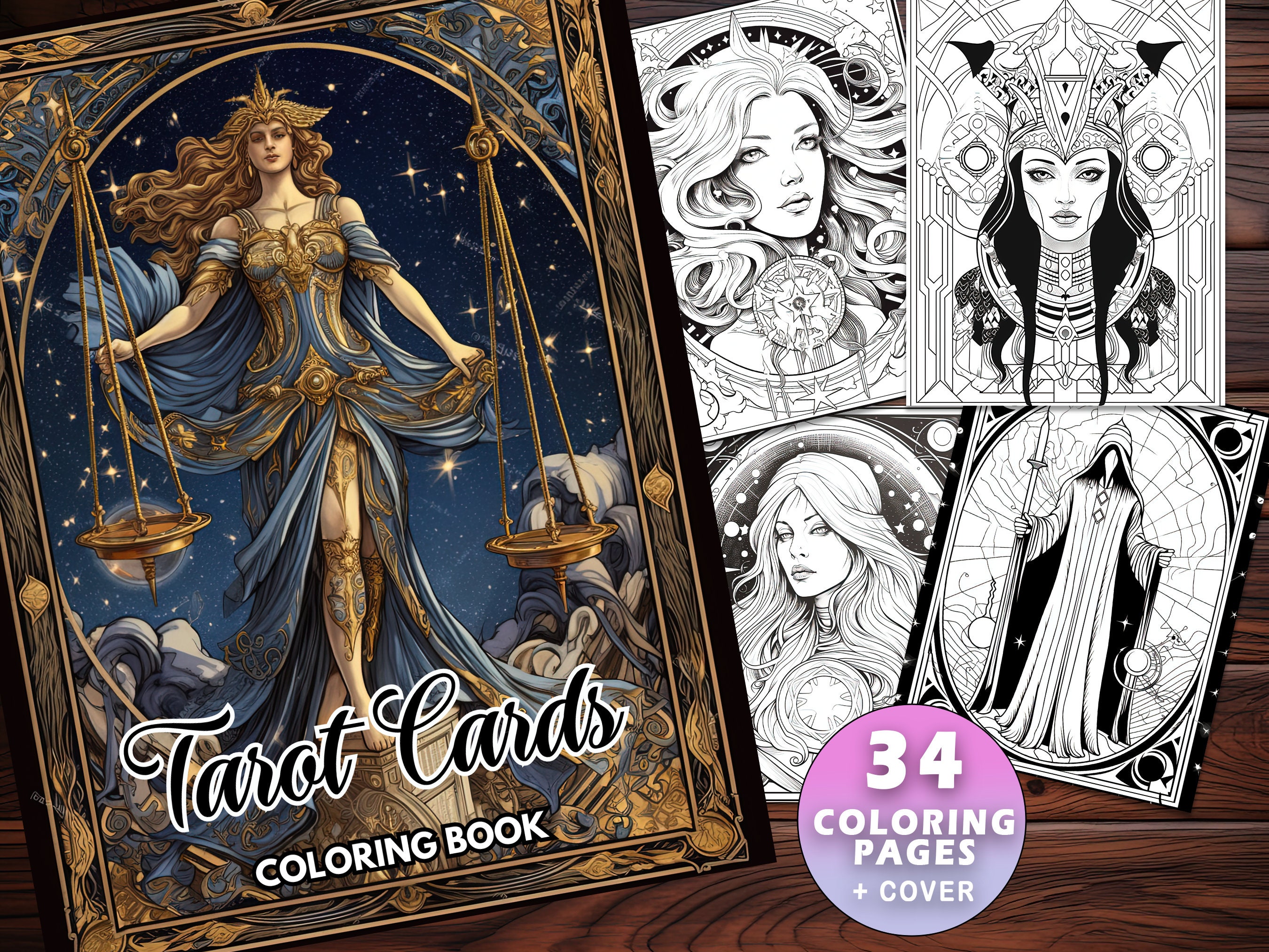 34 Tarot Cards Coloring Book - Mystical Art for Adults and Kids ...