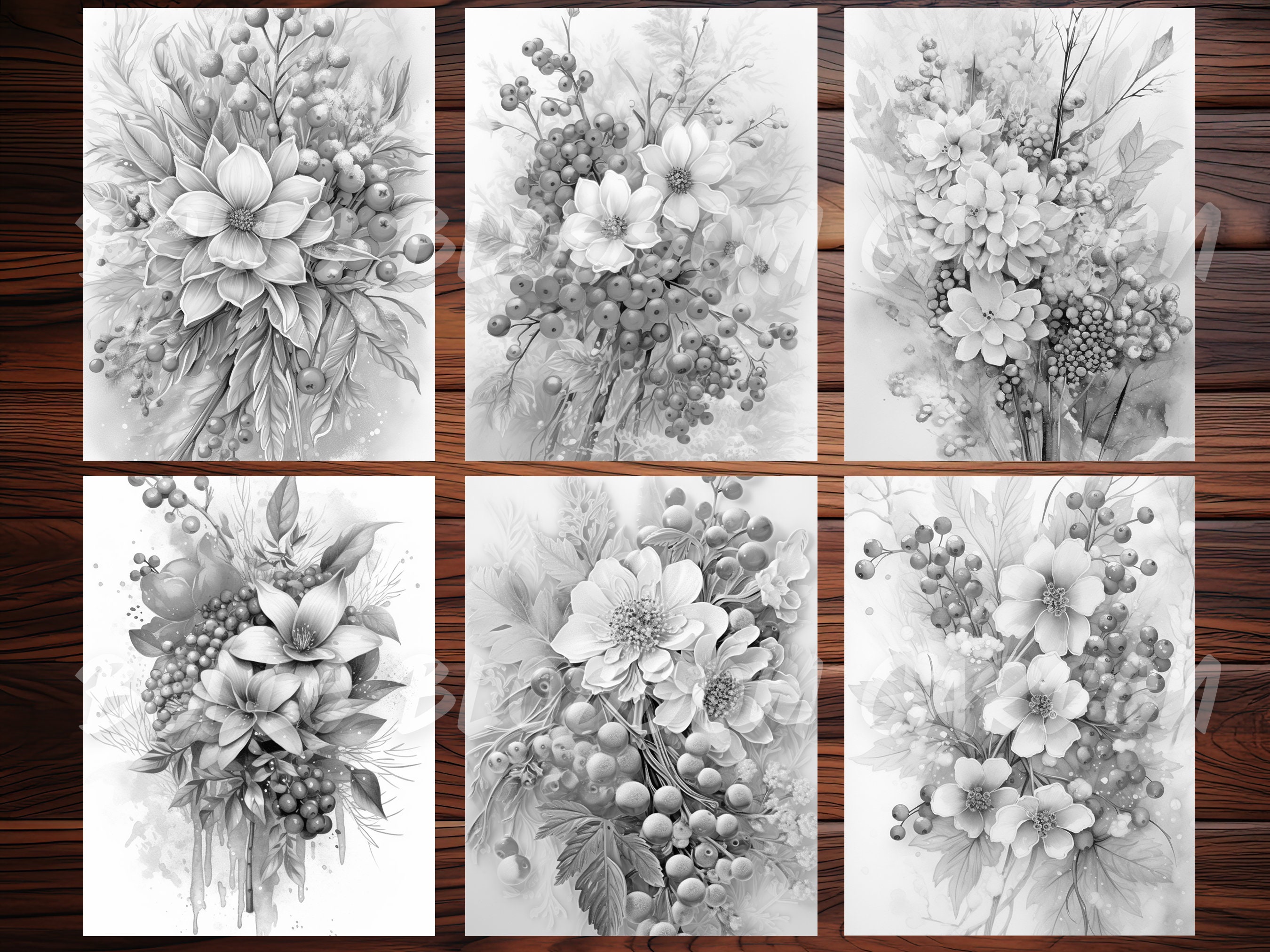 30 Frosted Winter Flowers Coloring Page Book, Adults + Kids Instant ...