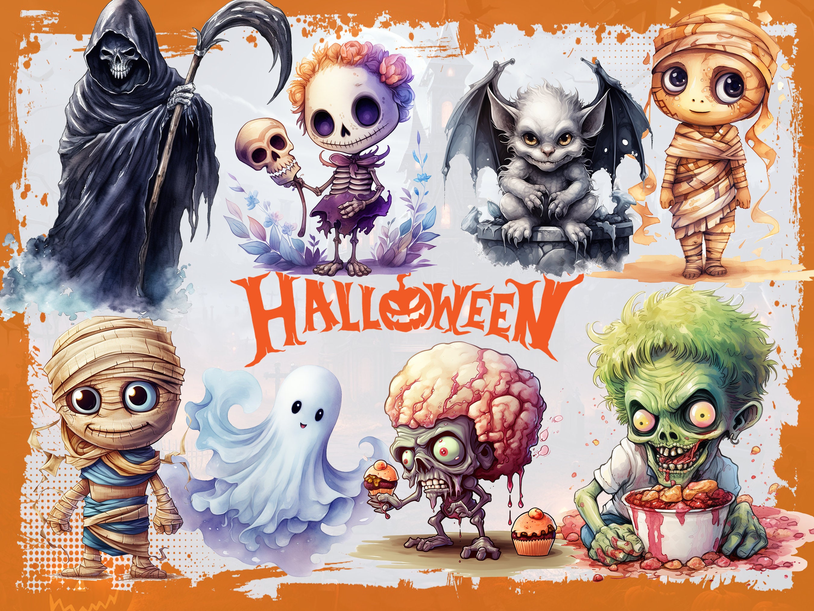 95 Watercolor Halloween Monsters Clipart 95 PNG Graphics - Etsy