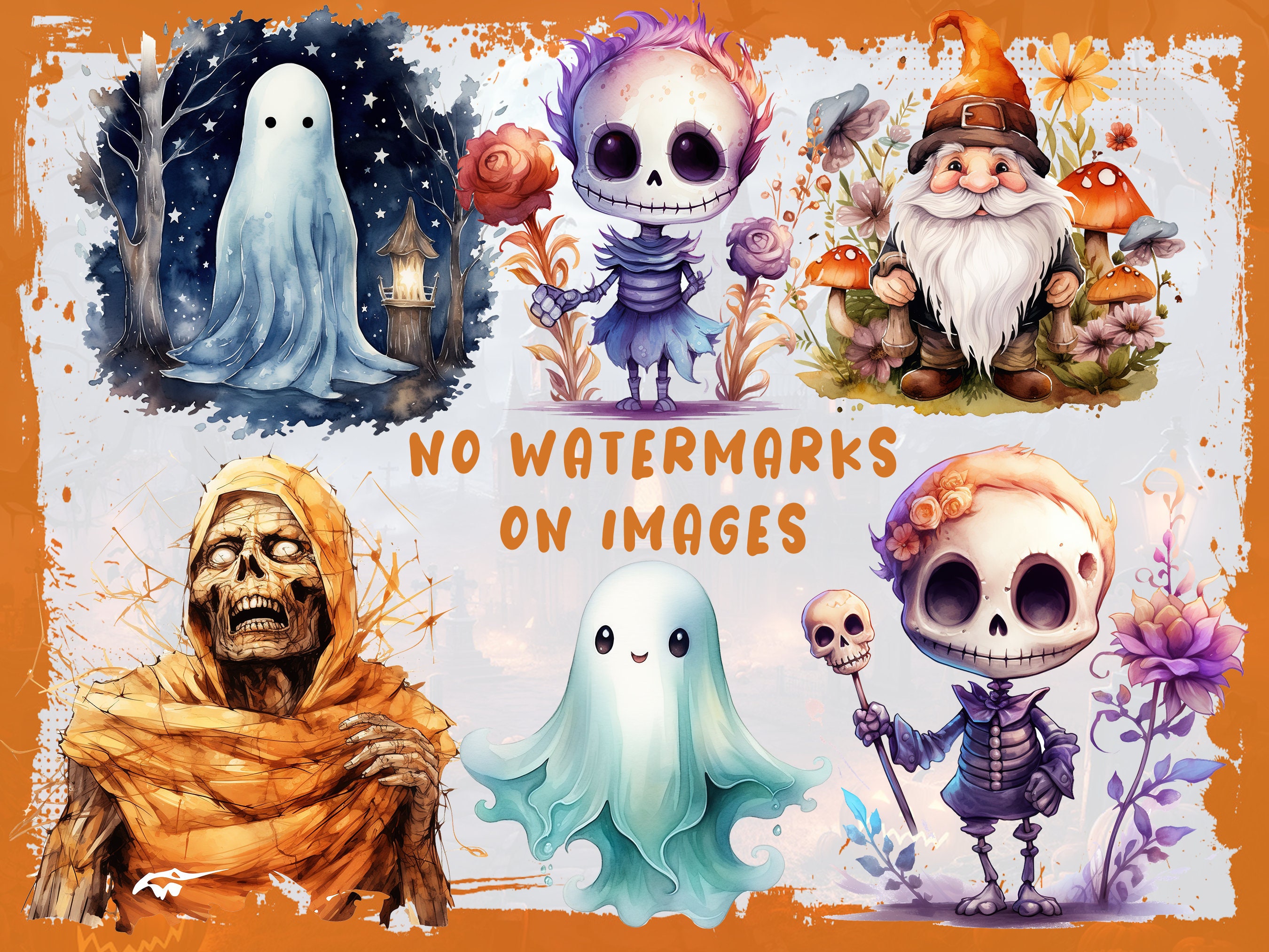 95 Watercolor Halloween Monsters Clipart | 95 PNG Graphics, Happy ...