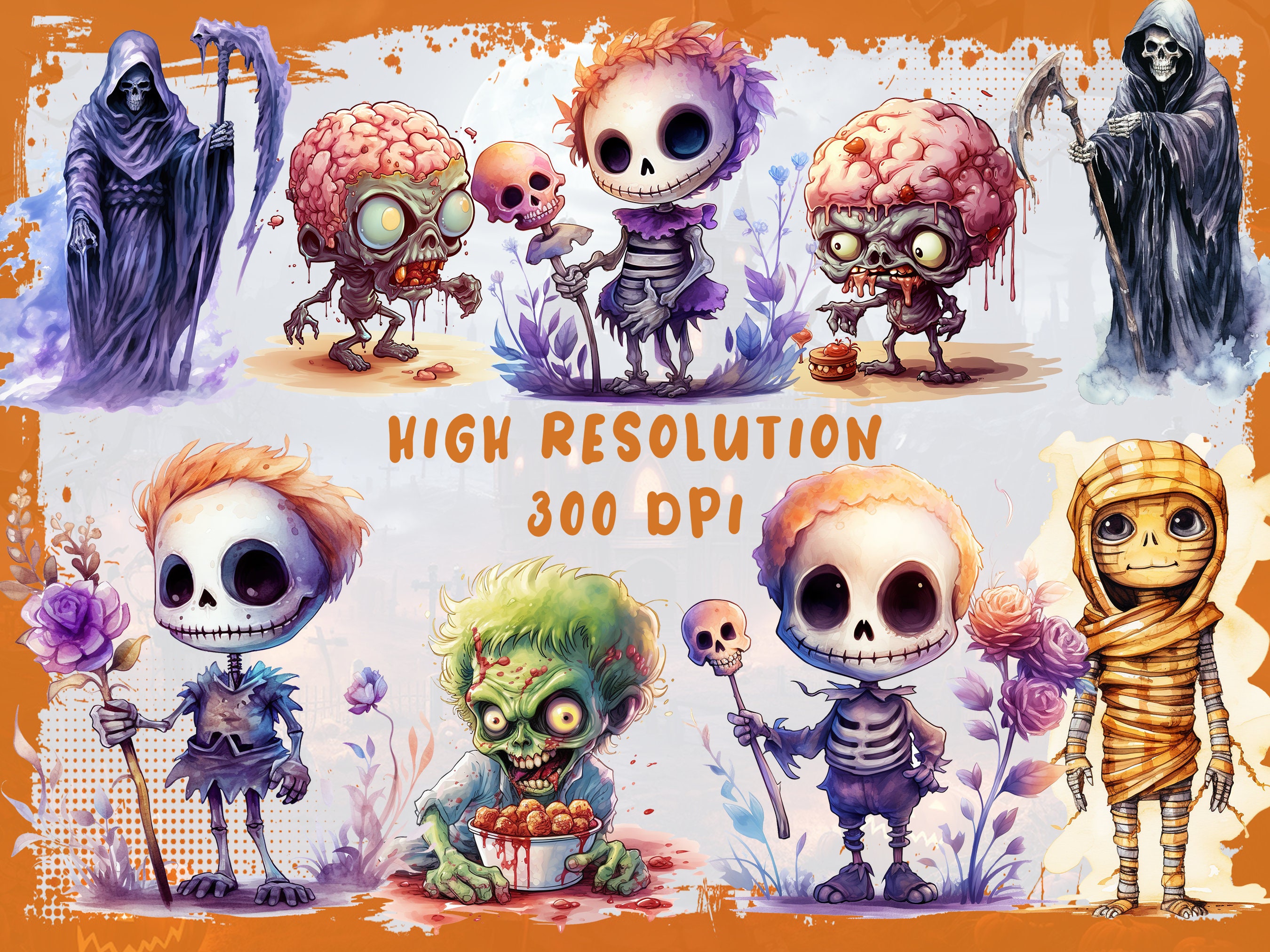 95 Watercolor Halloween Monsters Clipart 95 PNG Graphics - Etsy