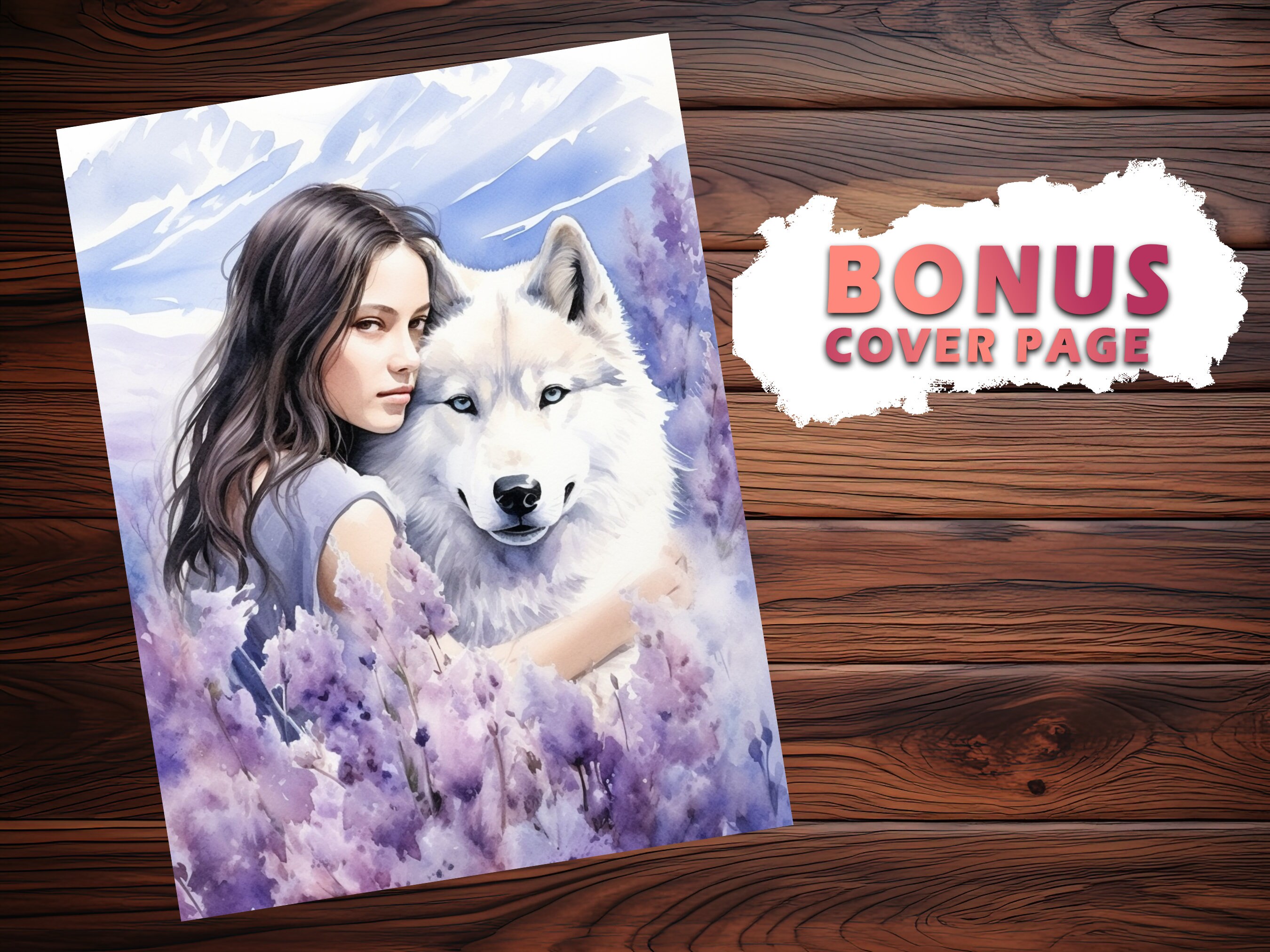 24 Woodland White Wolf and Fairy Coloring Page Book, Adults + Kids ...