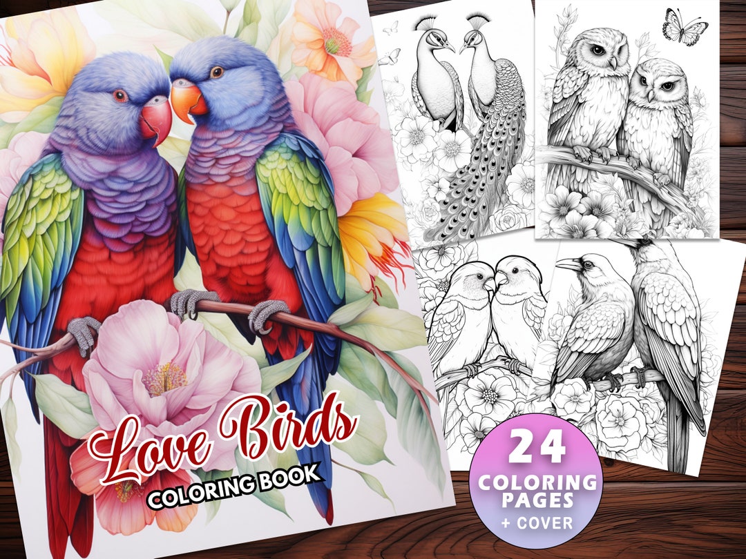 24 Love Birds Coloring Book - Adorable Bird Illustrations for Adults ...