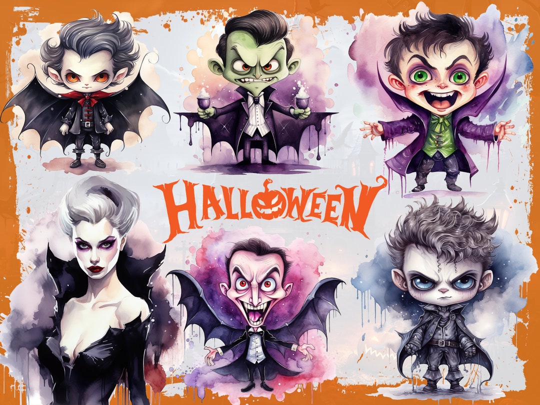 71 Watercolor Halloween Vampires, Clipart | 71 PNG Graphics, Happy ...