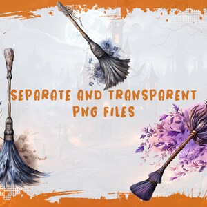 17 Watercolor Halloween Brooms Clipart | 17 PNG Graphics, Happy ...