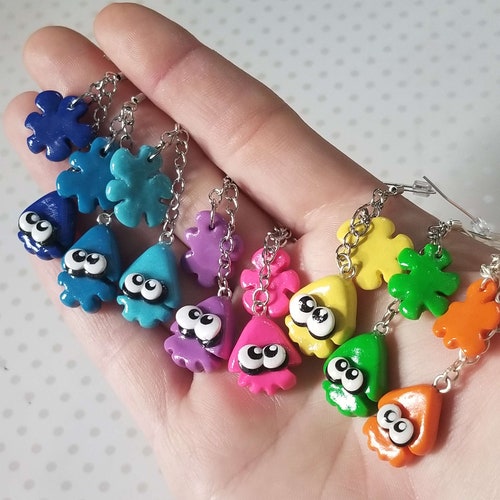 Splatoon Squid & Splat Earrings Dark Blue Blue Cyan - Etsy