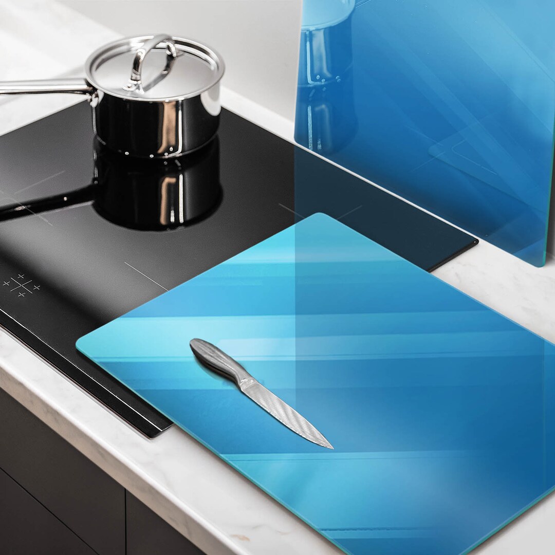 Blue Color Tempered Glass Backsplash, Glass Wall Protection, Oven ...