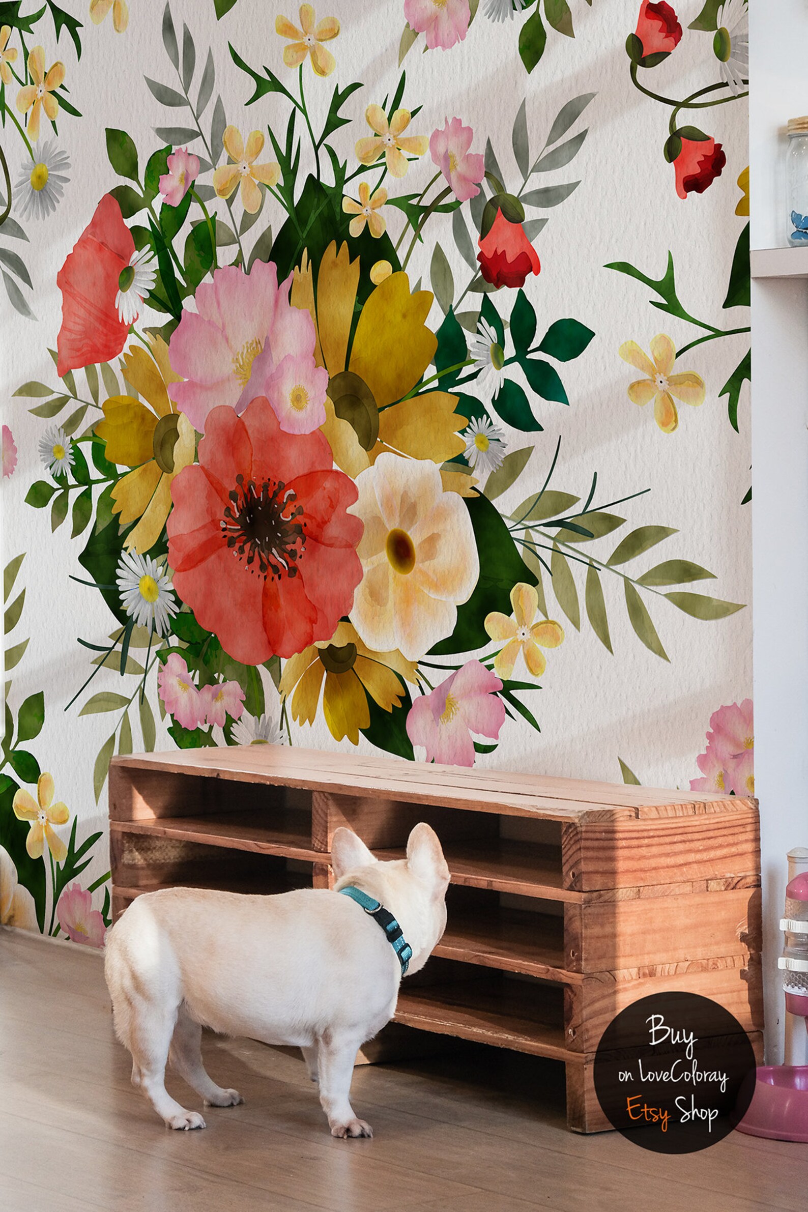 Wildflowers Bouquet Removable Wallpaper Watercolor Flowery | Etsy