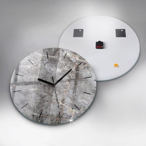 Gray Granite Marble Glass Clock, Gray Hanging Clock, Abstract Printed ...