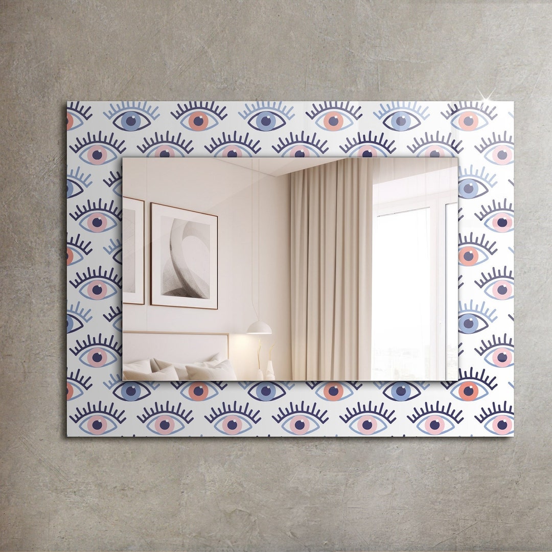 Eyes Pattern Mirror, Rectangular Mirror With Frame, Purple Wall Mirror ...
