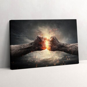 Fists Strength and Power Canvas, Picture Wall Hanging, Gray Wall Art ...