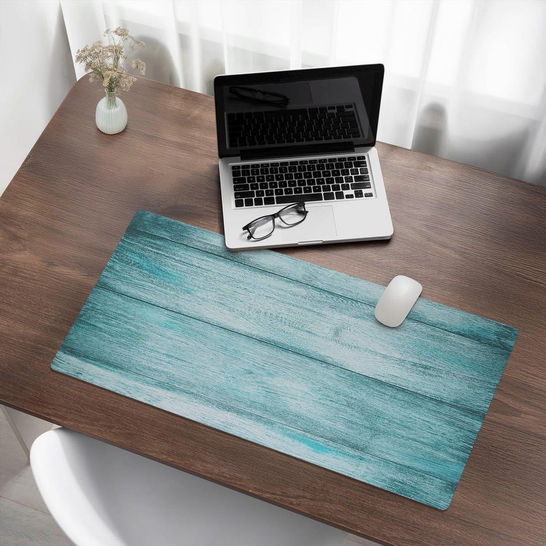 Pastel Wooden Boards Desk Mat, Turquoise Desk Pad, PVC Table Protector ...