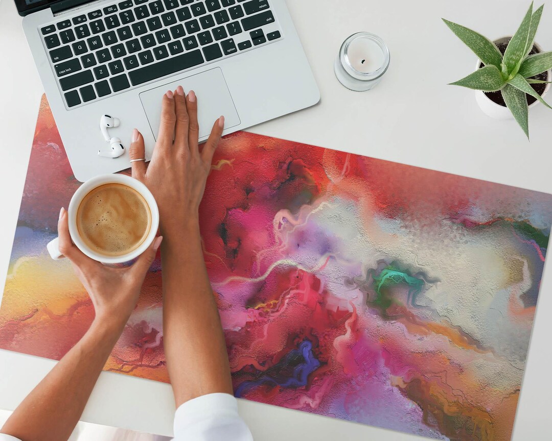 Abstract Storm of Colors Desk Pad, Red Desk Cover, Table Protector Pad ...
