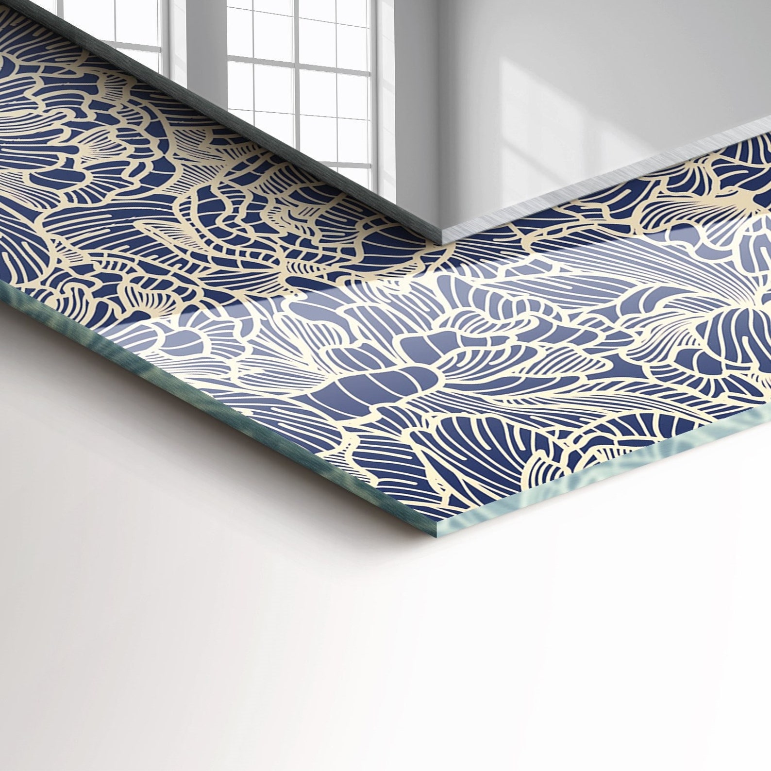 Floral Fabric Pattern Mirror, Rectangular Mirror With Frame, Beige ...