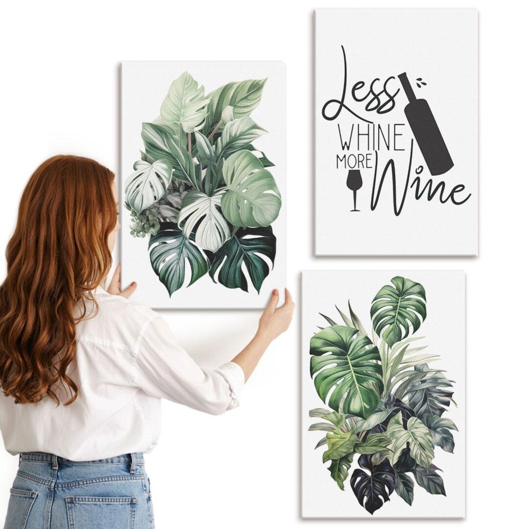 Canvas Set of 3 - Plant Leaves in Shades of Green With the Text About ...