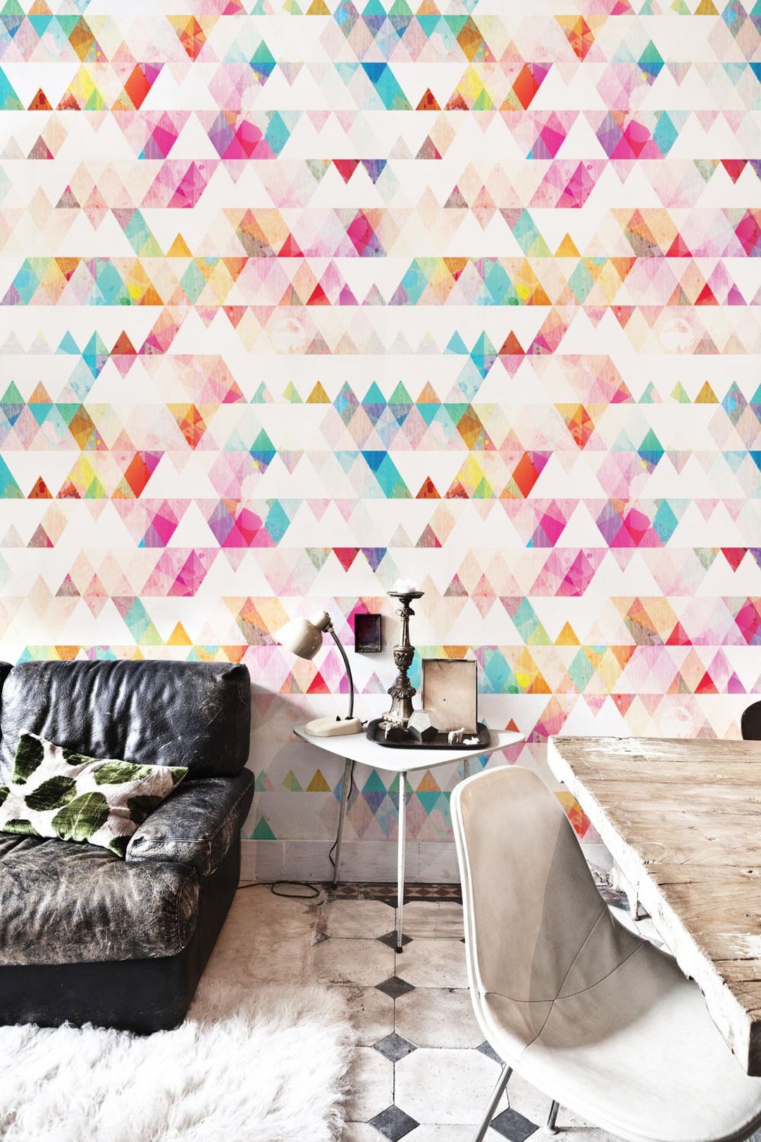 Rainbow Triangle Wallpaper in Roll, Colorful Reusable Wall Mural ...
