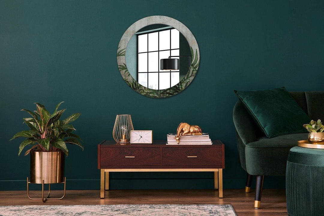 Fern Leaves, Green, Round Mirror Frame, Mirror Design, Glass Wall Decor ...