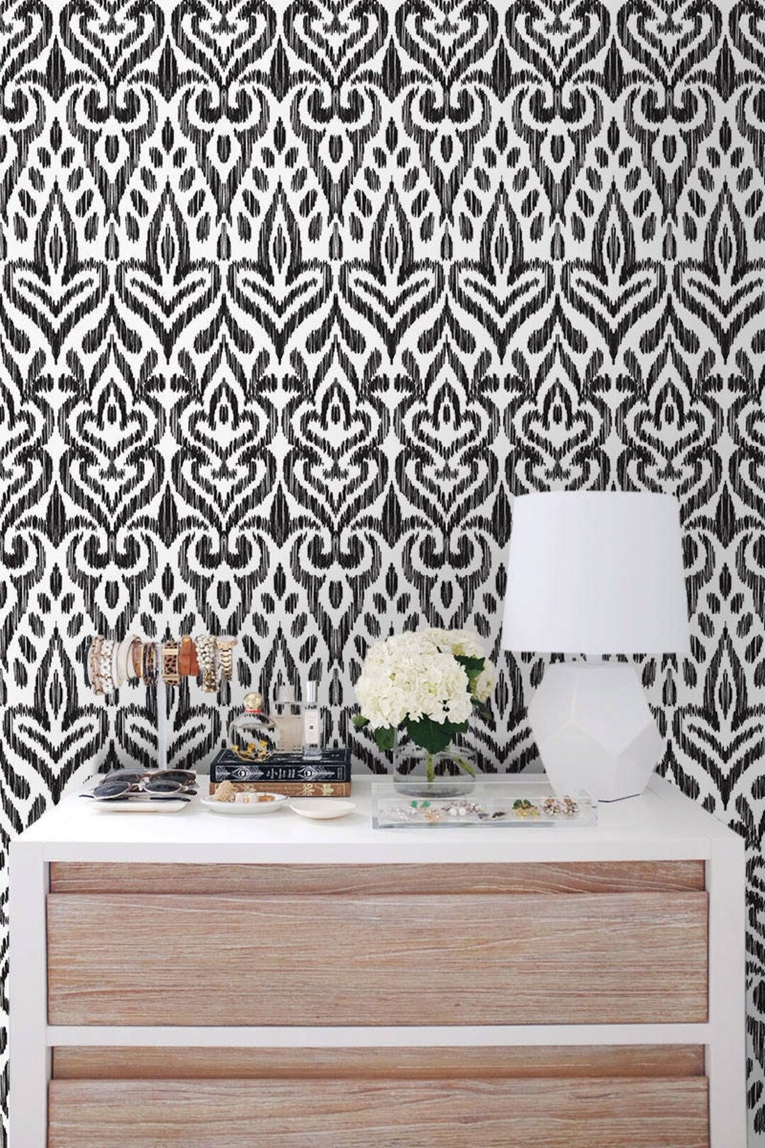 Abstract Print Wallpaper in Roll, Black Reusable Wall Mural, Abstract ...