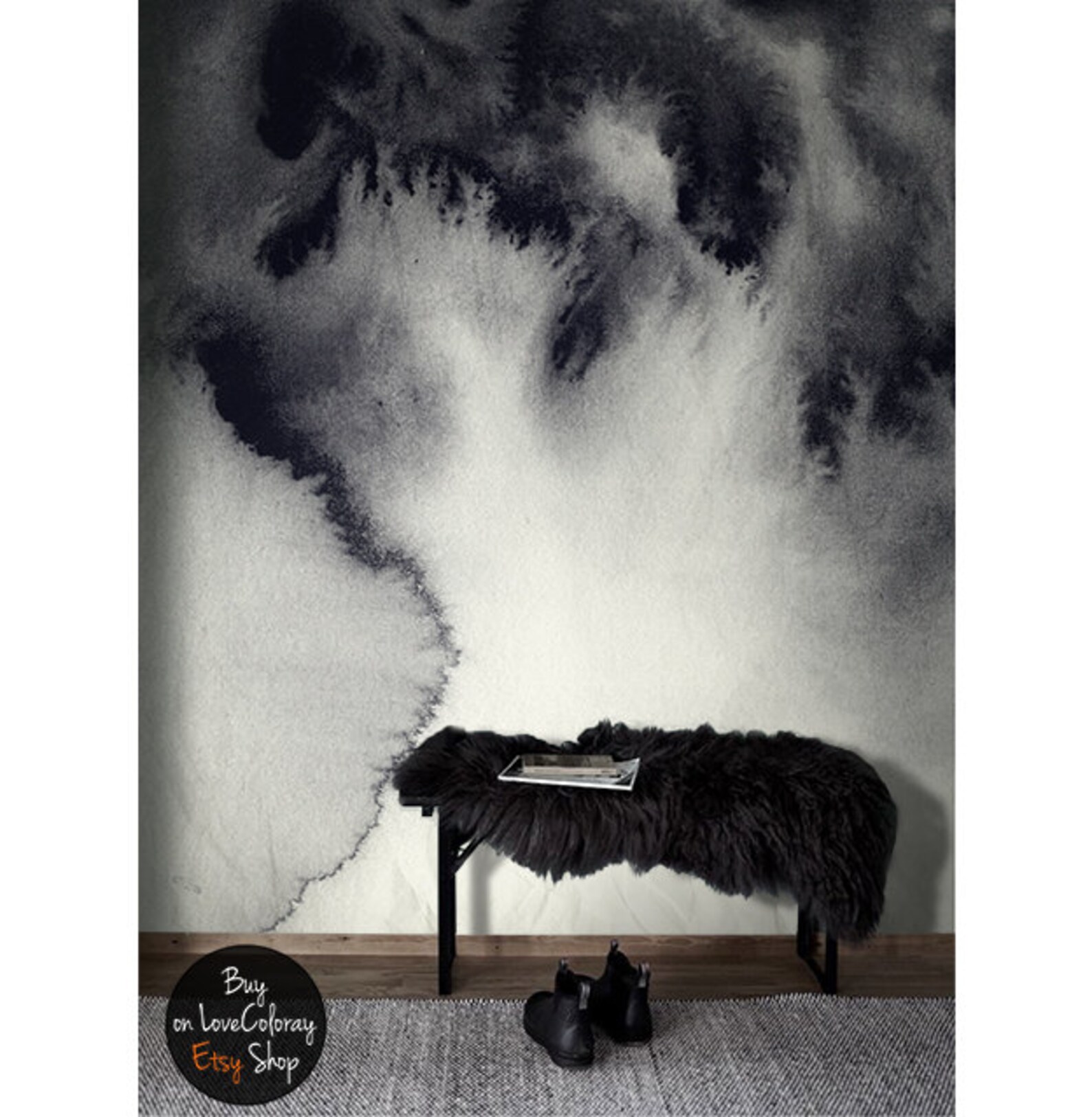 Dark Vintage Ink Art Wall Mural, Removable Wallpaper, Watercolor Wall ...