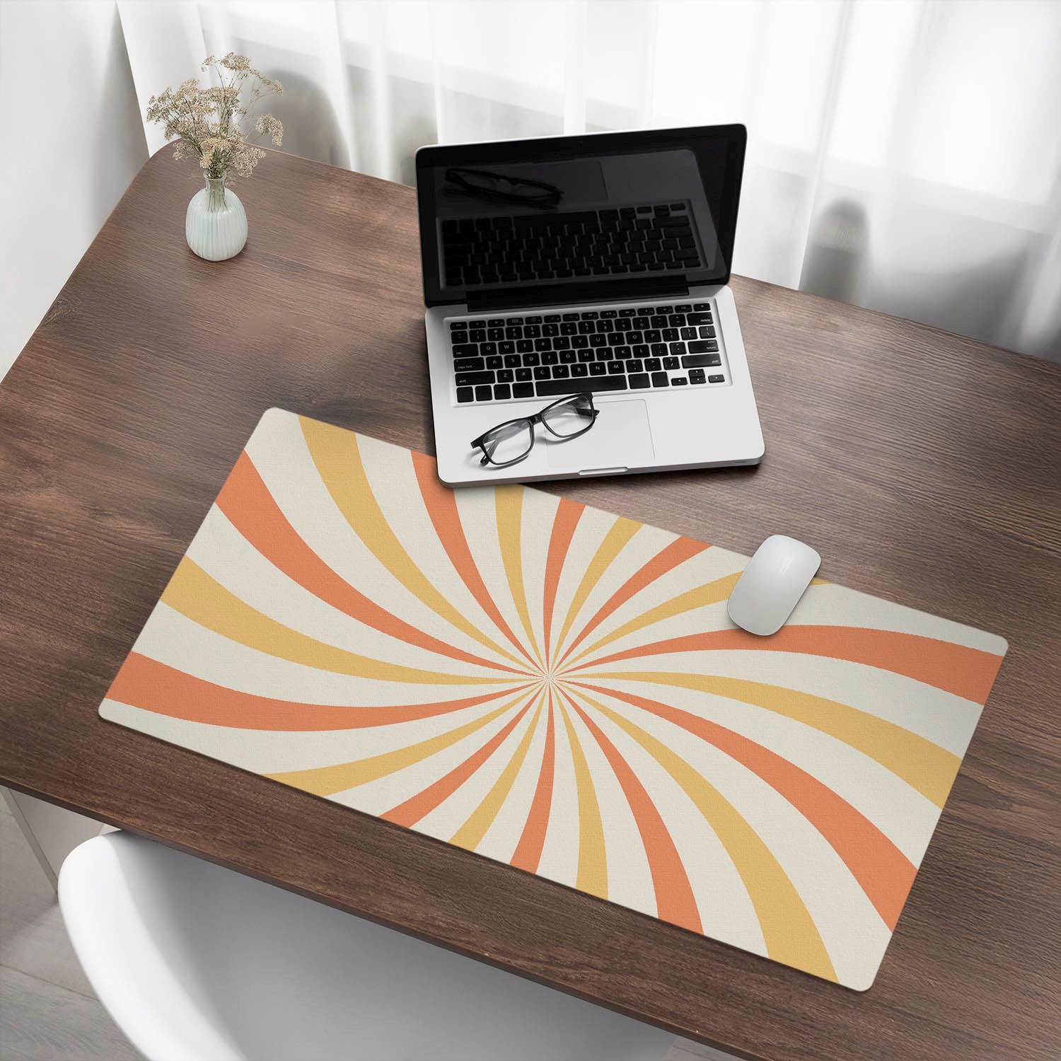 Retro Swirling Stripes Desk Cover, Orange Desk Mat, Table Protector Pad ...