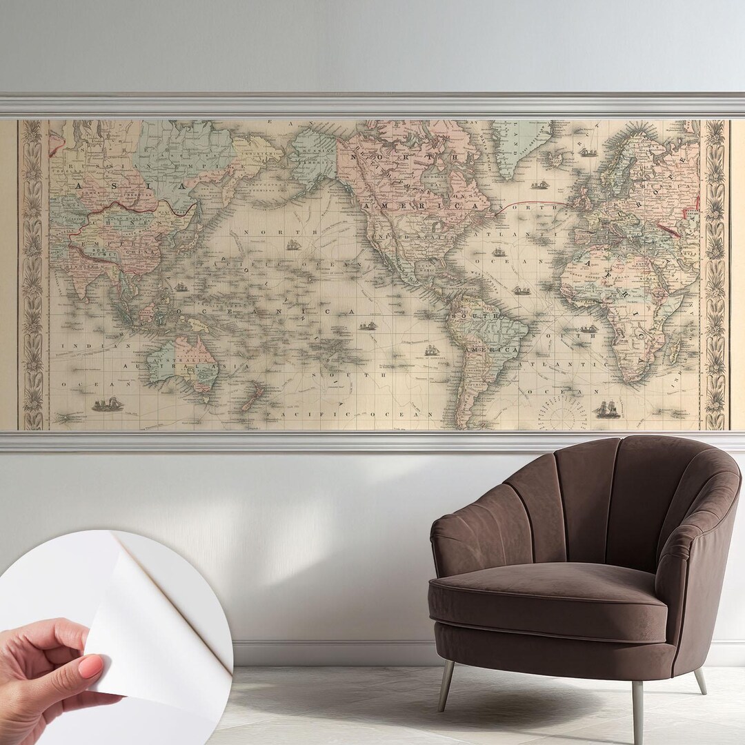 Historical Map Maps Gray Wall Mural, Custom Size Wallpaper, Self ...