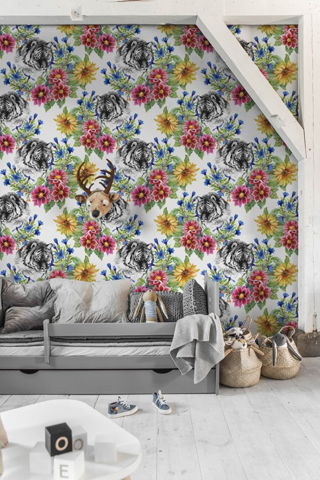 Cute Flowers Wallpaper in Roll, Colorful Reusable Wall Mural, Floral ...