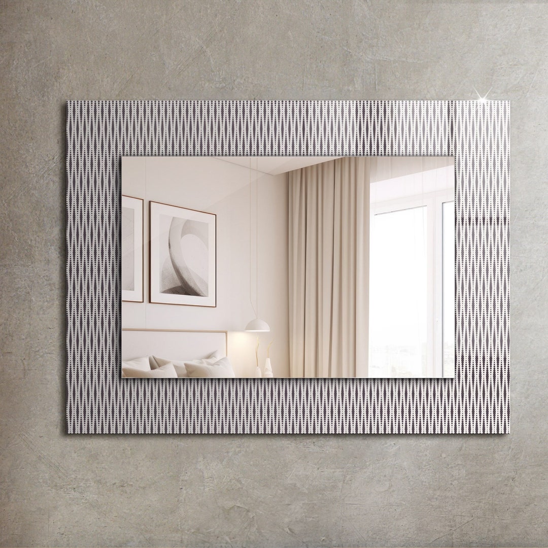 Textile Fabric Pattern Mirror, Rectangular Mirror With Frame, Gray ...