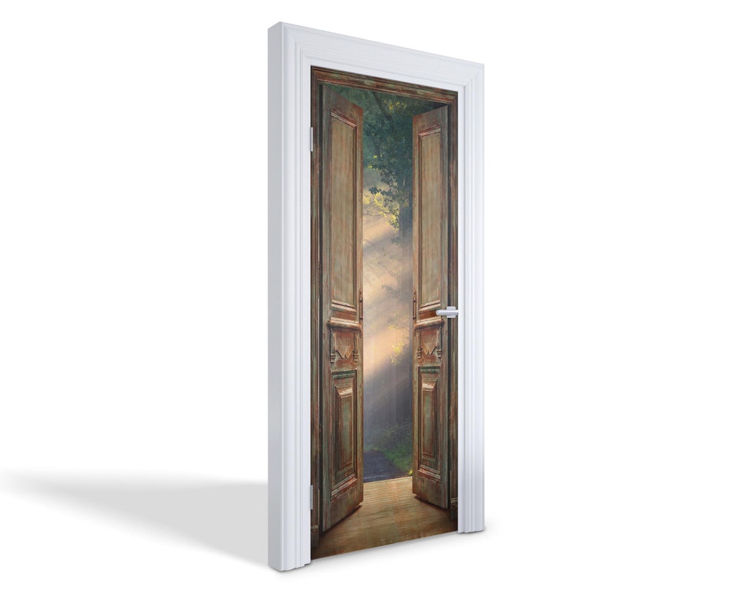Open Forest Gate Door Sticker, Self-adhesive Cover, Landscapes Door ...