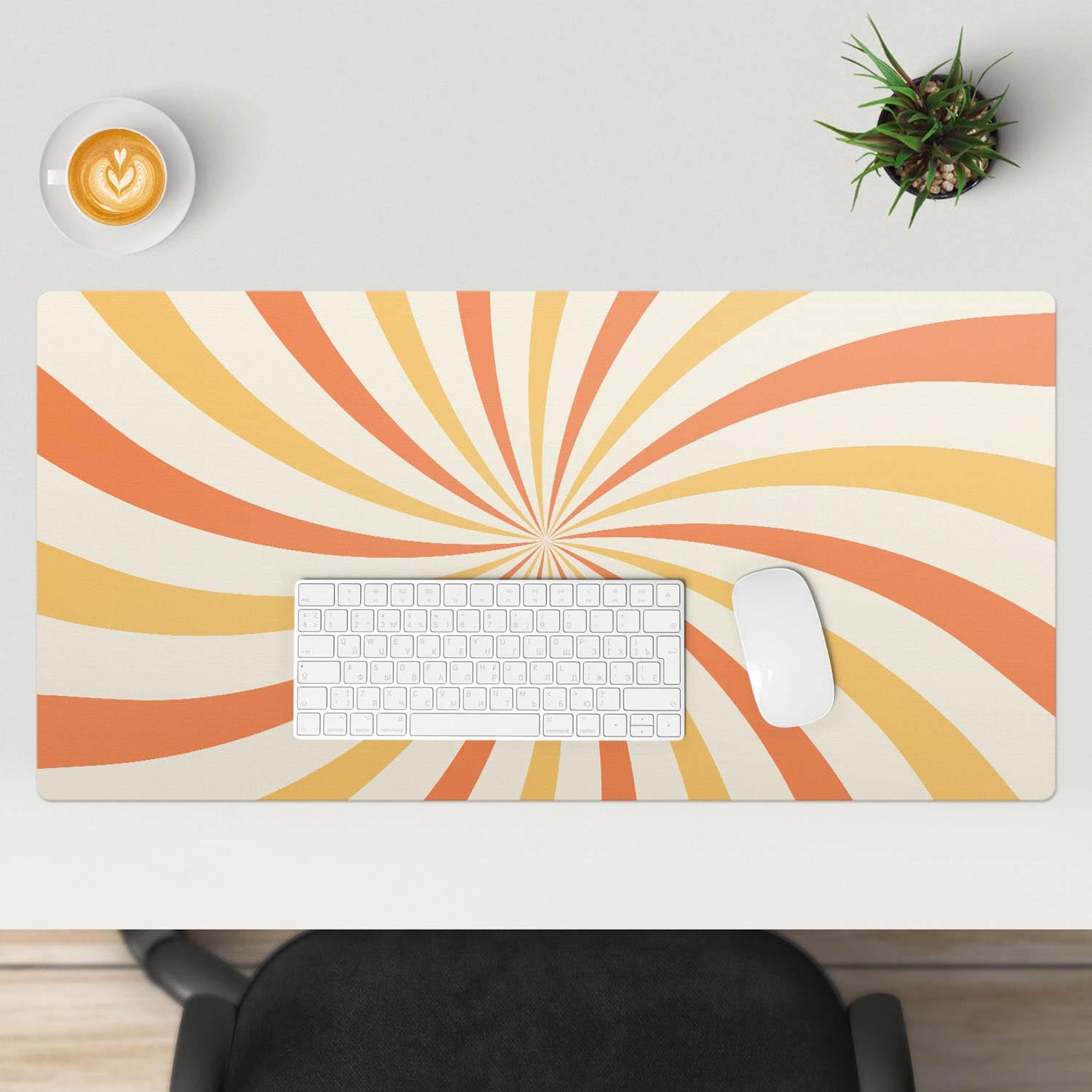 Retro Swirling Stripes Desk Cover, Orange Desk Mat, Table Protector Pad ...