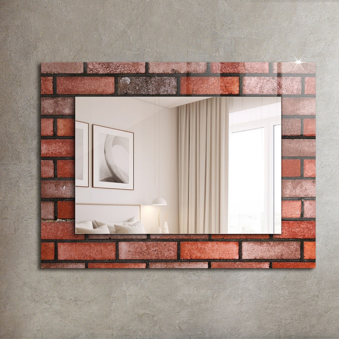 Red Brick Wall Mirror, Rectangular Mirror With Frame, Red Wall Mirror ...