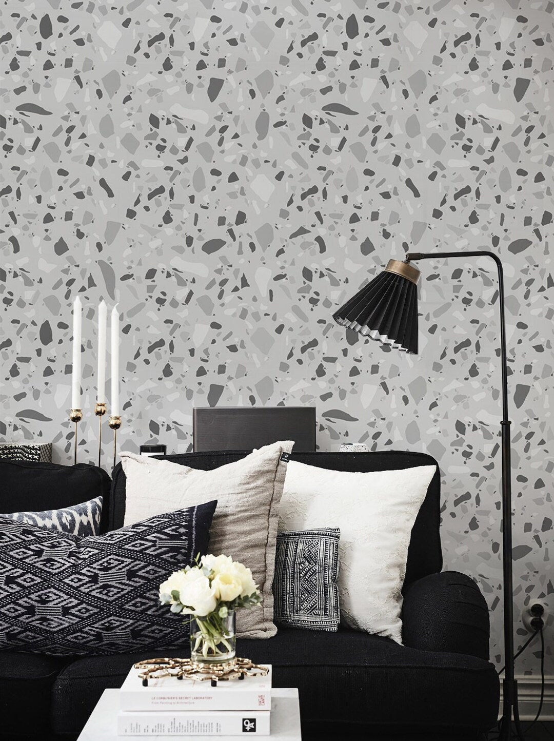 Gray Granit Wallpaper in Roll, Gray Reusable Wall Mural, Abstract ...