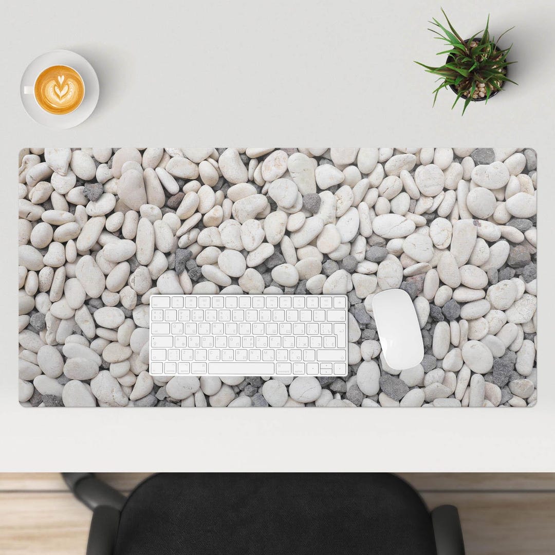 Decorative Stones Desk Cover, White Desk Mat, Table Protector Pad ...
