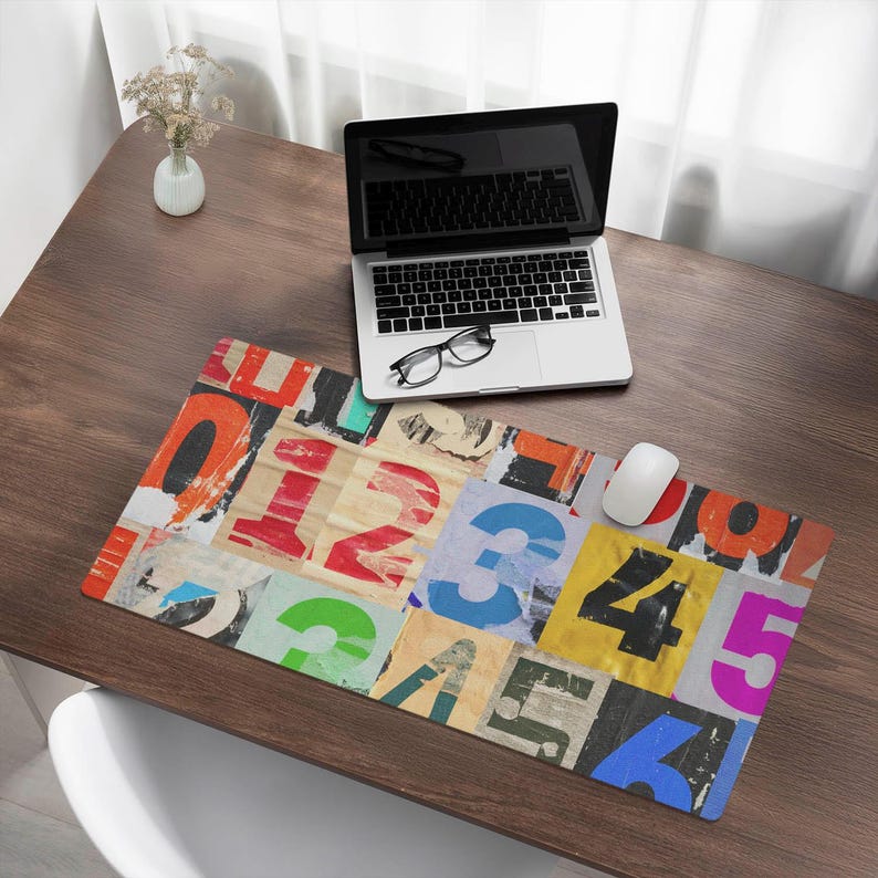 Colorful Numbers Collage Desk Mat, Multicolored Desk Pad, PVC Table ...