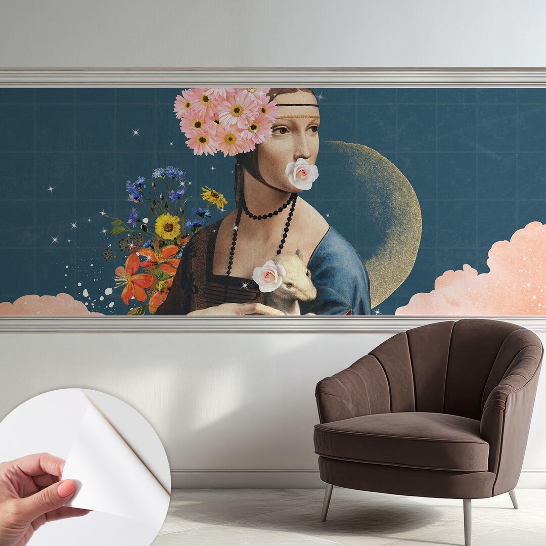 Floral Elegance Art Pink Wall Mural, Custom Size Wallpaper, Self ...