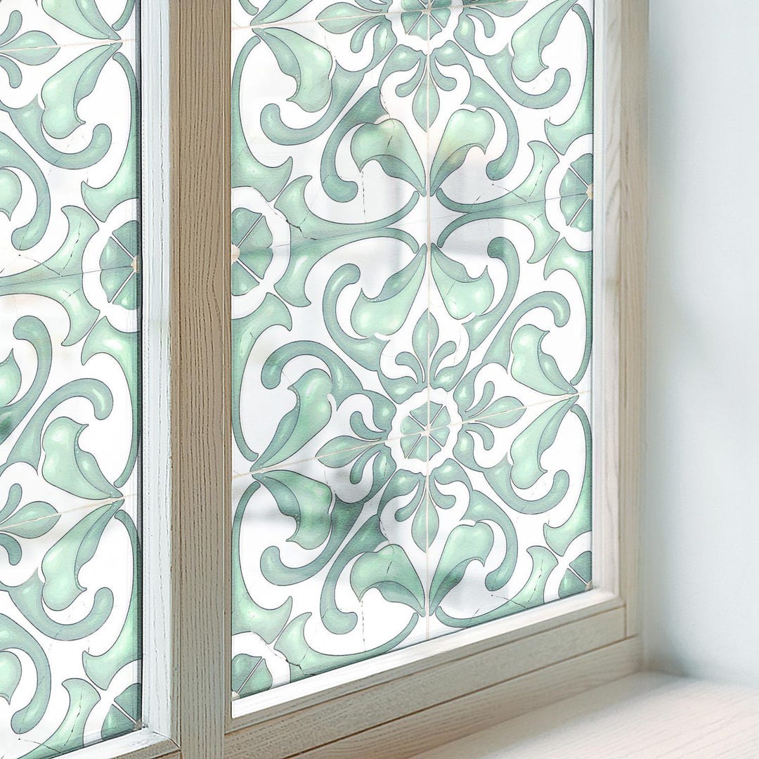 Green Symmetry Stained Glass Cling, Green Window Decoration, Geometry ...