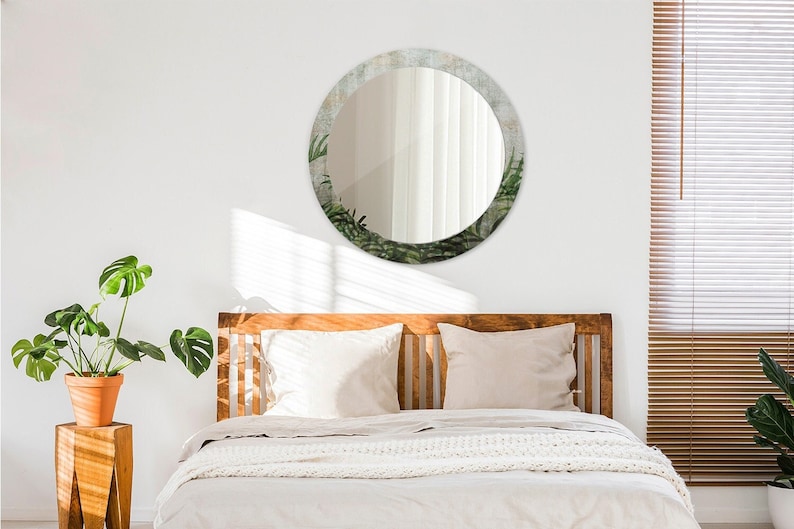 Fern Leaves, Green, Round Mirror Frame, Mirror Design, Glass Wall Decor ...