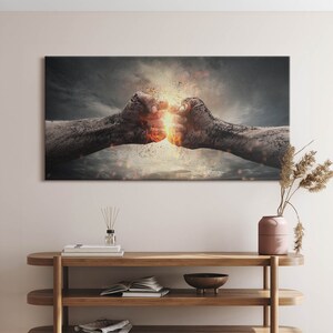Fists Strength and Power Canvas, Picture Wall Hanging, Gray Wall Art ...