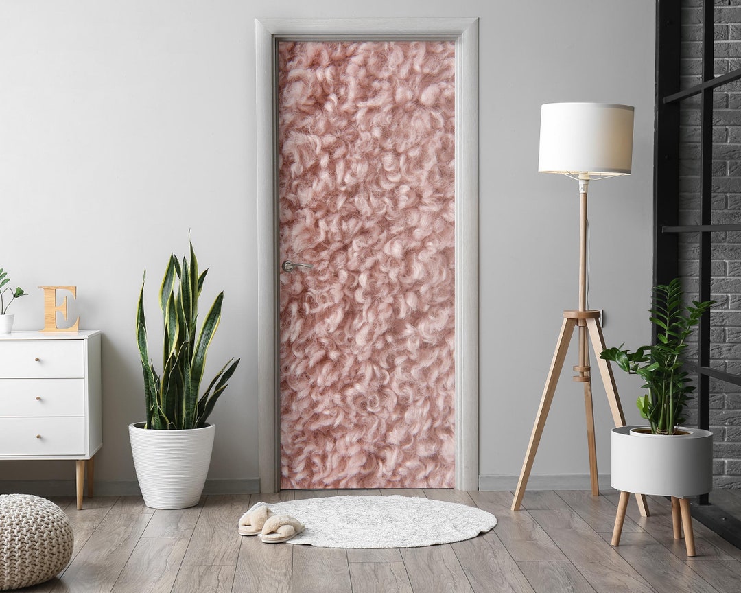 Pink Fur Door Sticker, Self-adhesive Cover, Texture Door Mural, Claret ...