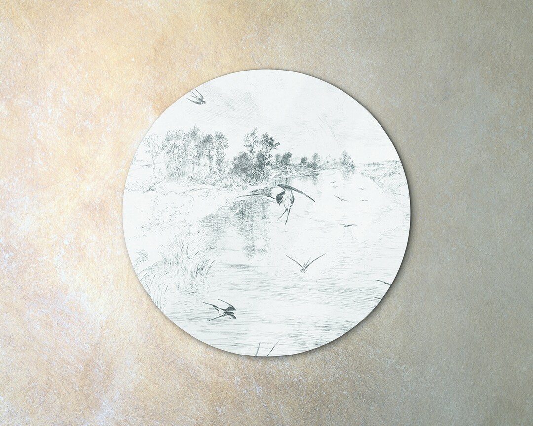 Drawing Swallows Tempered Glass Art, White Aesthetic Decoration Idea ...