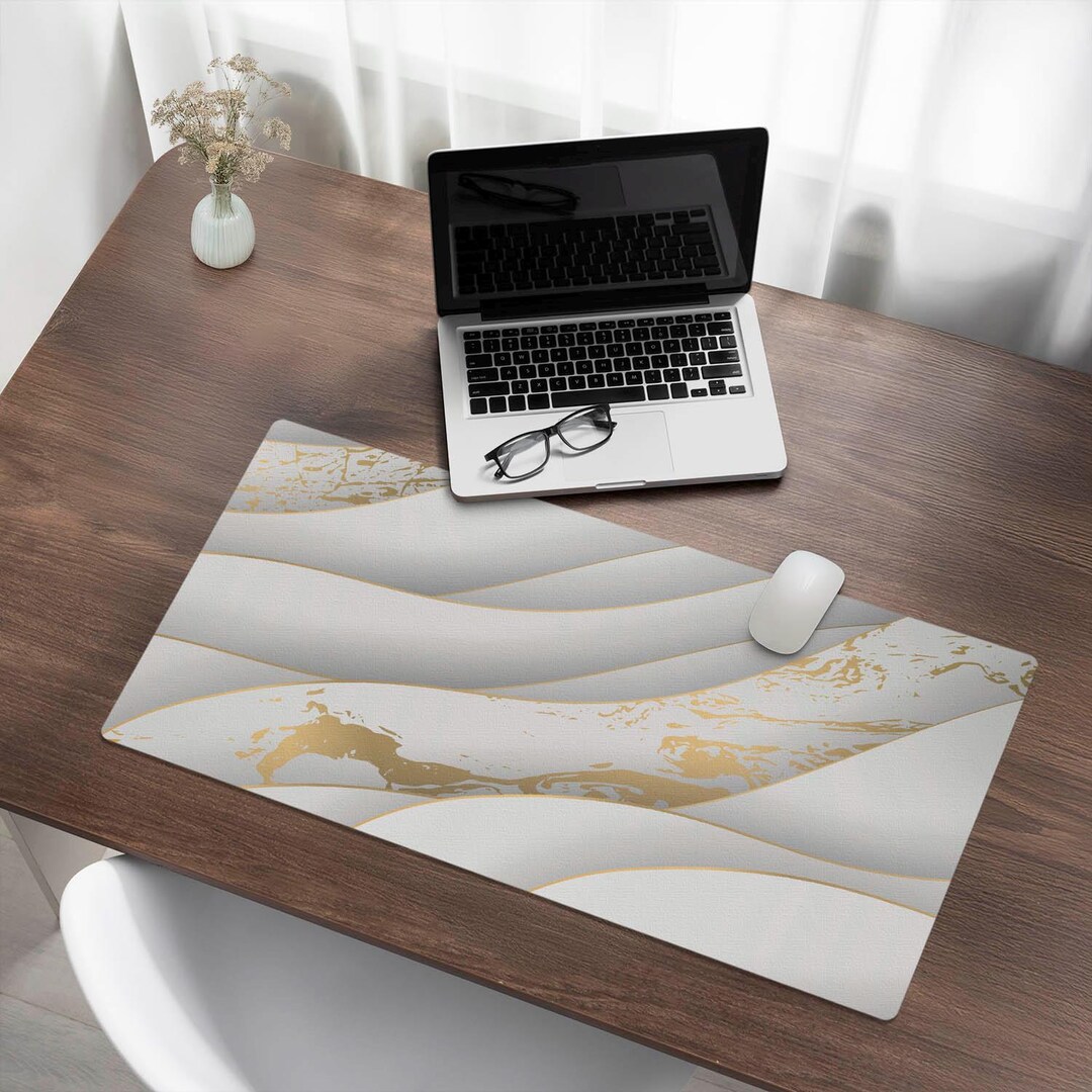 Wavy Lines With a Pattern Desk Pad, Creamy Desk Cover, Table Protector ...