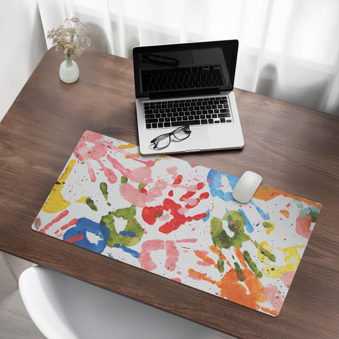 Colorful Handprints Desk Mat, Multicolored Desk Pad, PVC Table ...