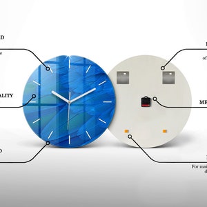 Blue Marble Glass Clock, Blue Tempered Glass Clock, Abstract Wall Clock ...