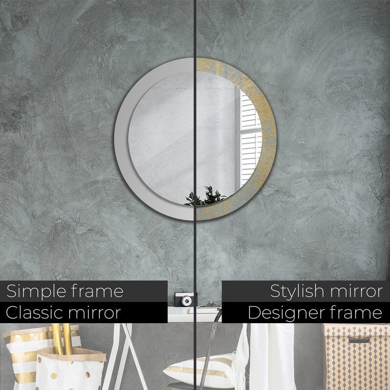 Golden Foil Texture, Gray, Round Mirror Frame, Glass Wall Art, Wall ...